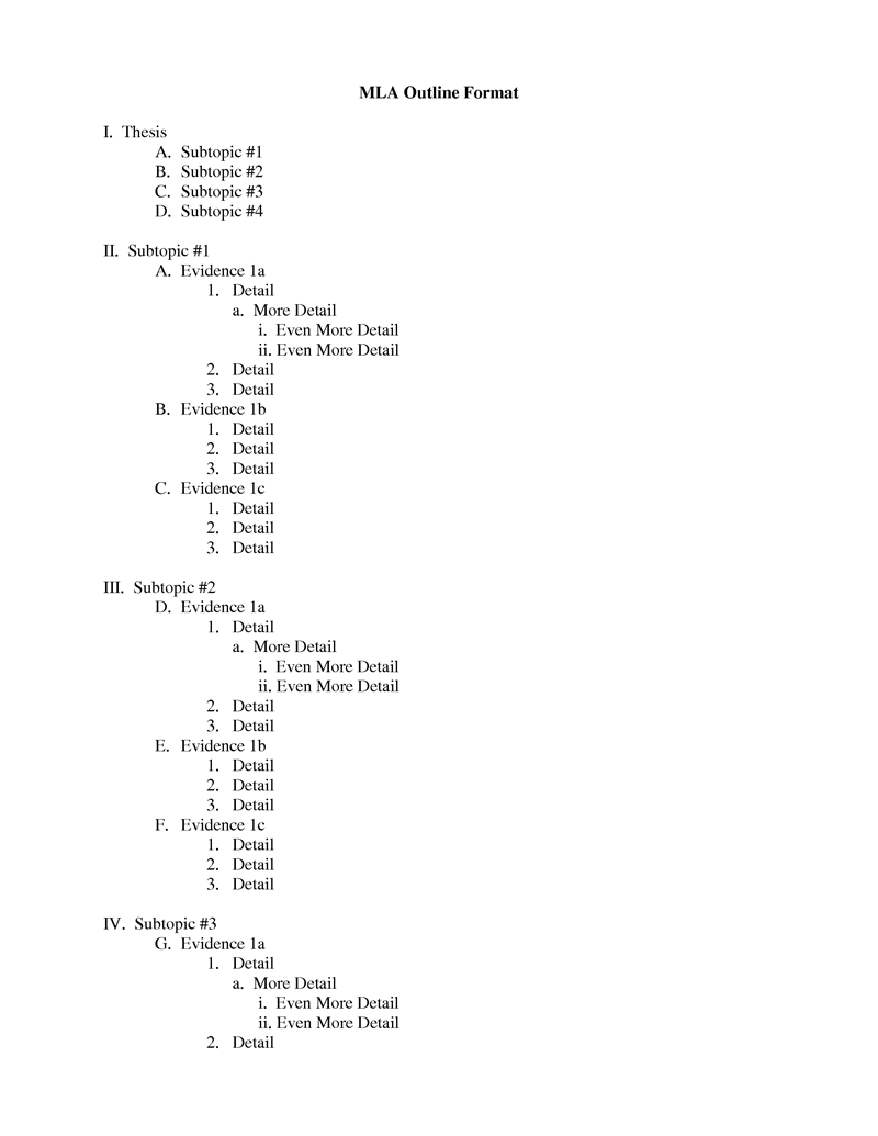 Mla Format Outline Template